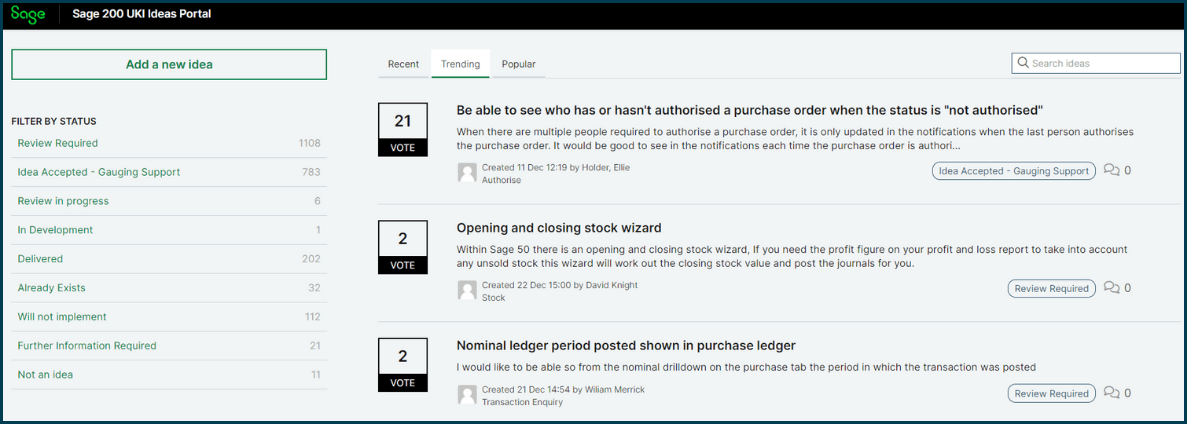 Introducing the new Sage 200 Ideas Portal